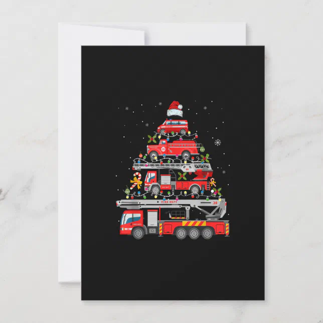 Firefighter Fire Truck Christmas Tree Lights Santa Invitation | Zazzle