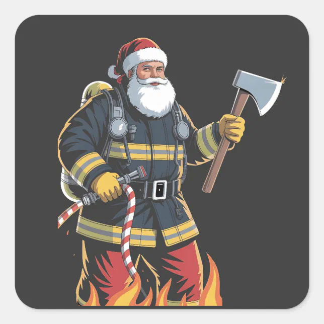 Firefighter Fire Truck Christmas Tree Santa Xmas Square Sticker | Zazzle