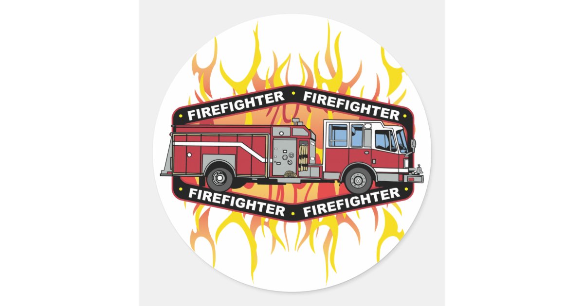 Firefighter Fire Truck Classic Round Sticker | Zazzle