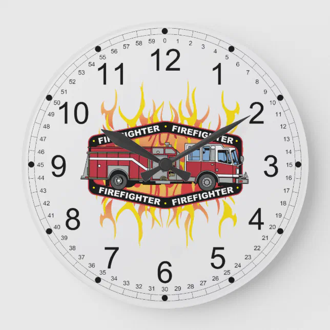 Firefighter Fire Truck Large Clock | Zazzle