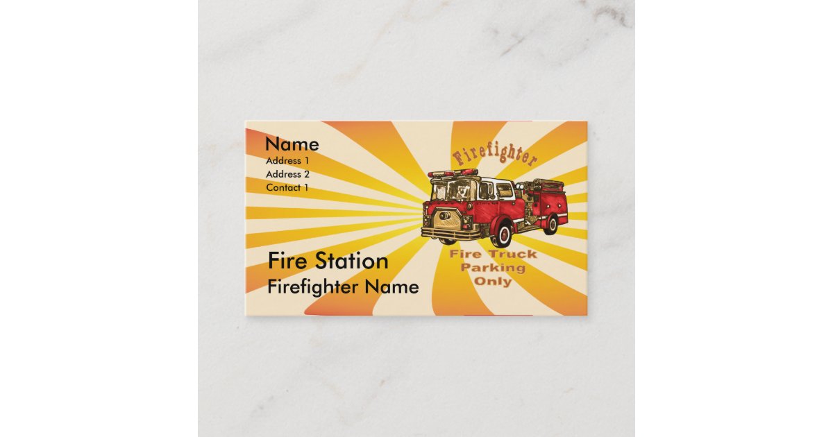 Firefighter Fire Truck Parking Business Card | Zazzle