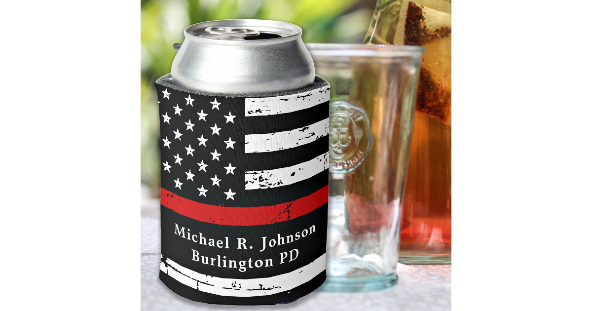 Firefighter Fireman Personalized Thin Red Line Can Cooler | Zazzle