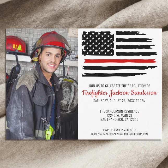 Firefighter Fireman Photo Fire Academy Graduation Invitation | Zazzle