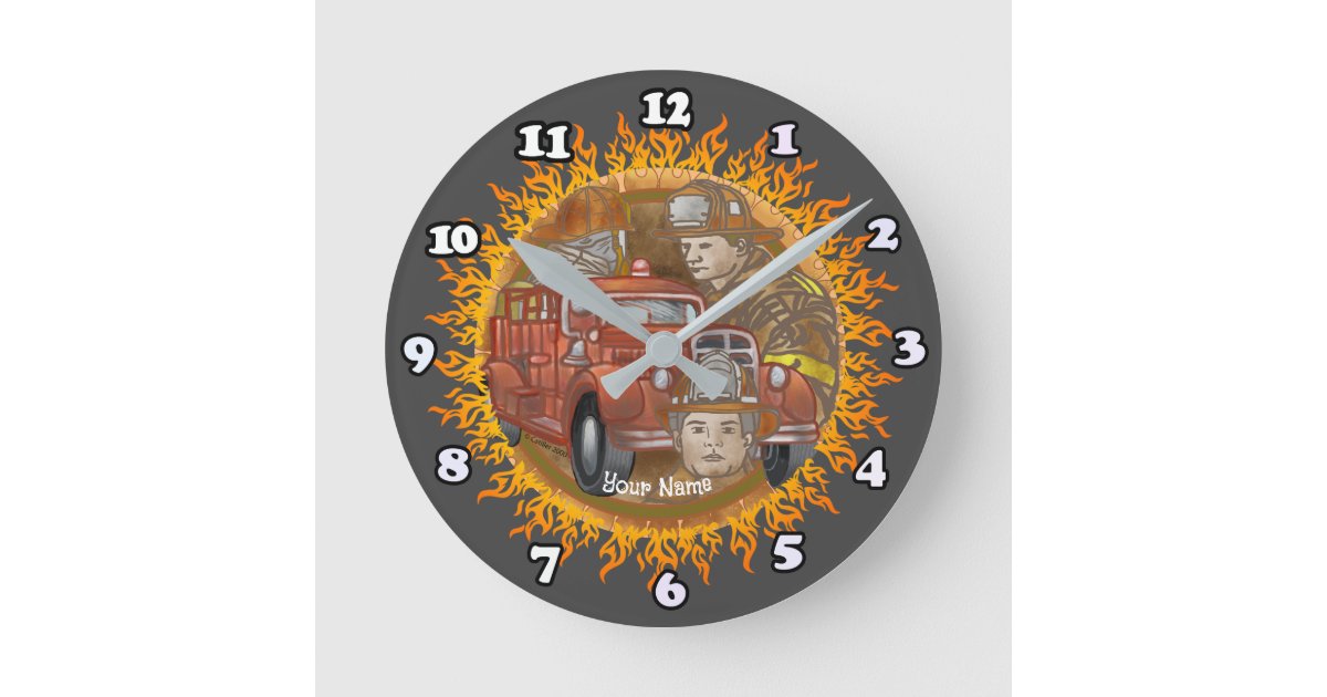 Firefighter Firetruck Buddy clock | Zazzle