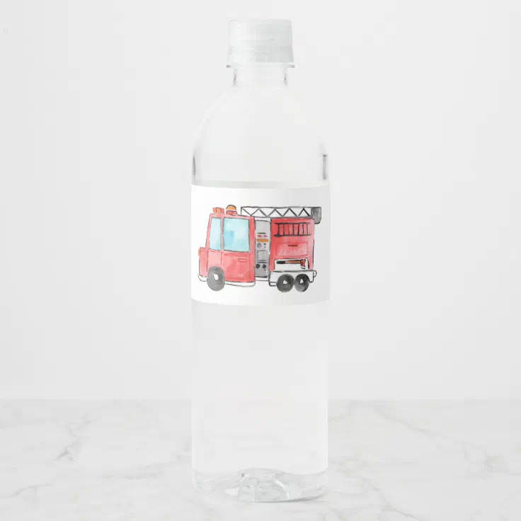 Firefighter firetruck water bottle label | Zazzle
