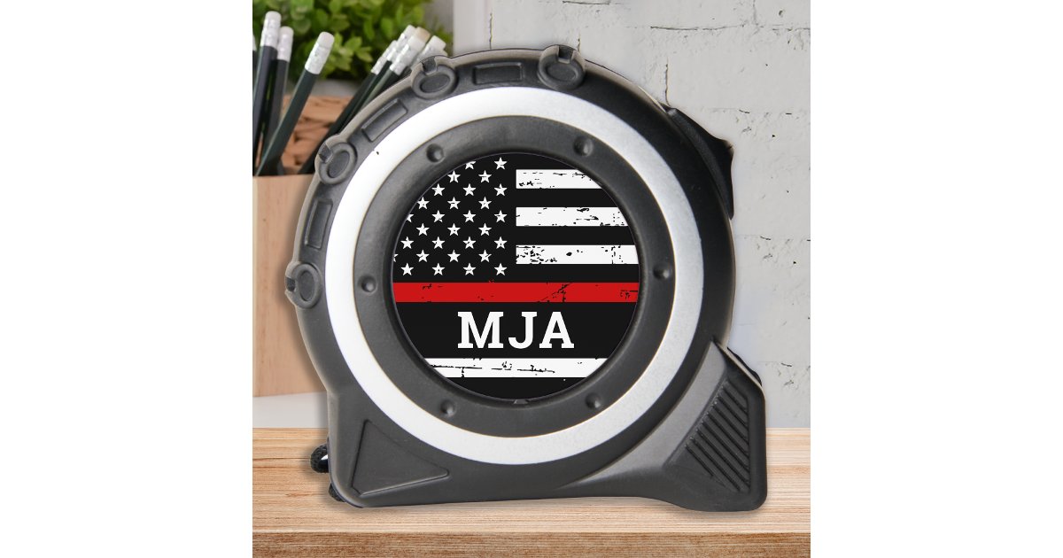 Firefighter Flag Custom Monogram Thin Red Line Tape Measure | Zazzle