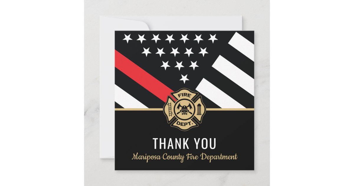 Firefighter Flag First Responder Fire Department Thank You Card | Zazzle