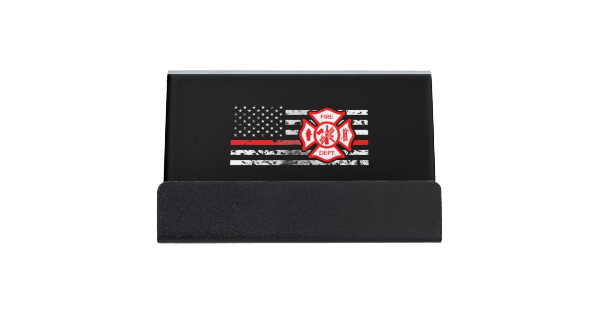 Firefighter Flag & Florian Cross Desk Business Card Holder | Zazzle