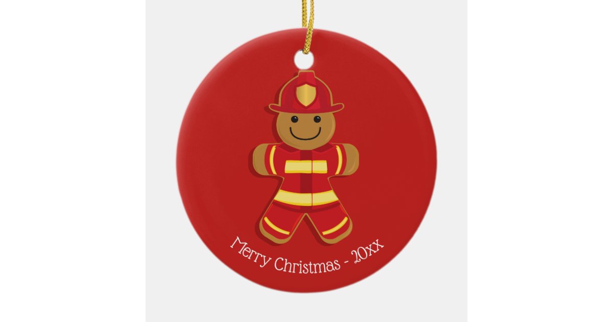 Firefighter Gingerbread Man Christmas Ceramic Ornament | Zazzle
