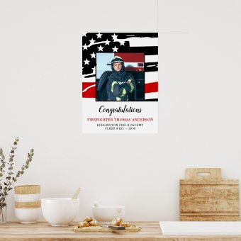Firefighter Graduation Party Thin Red Line Photo Poster | Zazzle