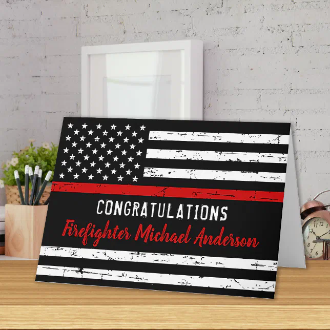 Firefighter Graduation Red Line Congratulations Card | Zazzle