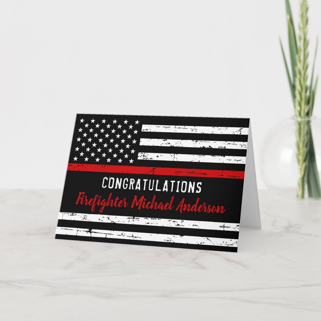 Firefighter Graduation Red Line Congratulations Card | Zazzle