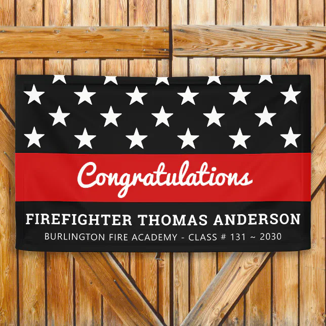 Firefighter Graduation Thin Red Line Party Banner | Zazzle
