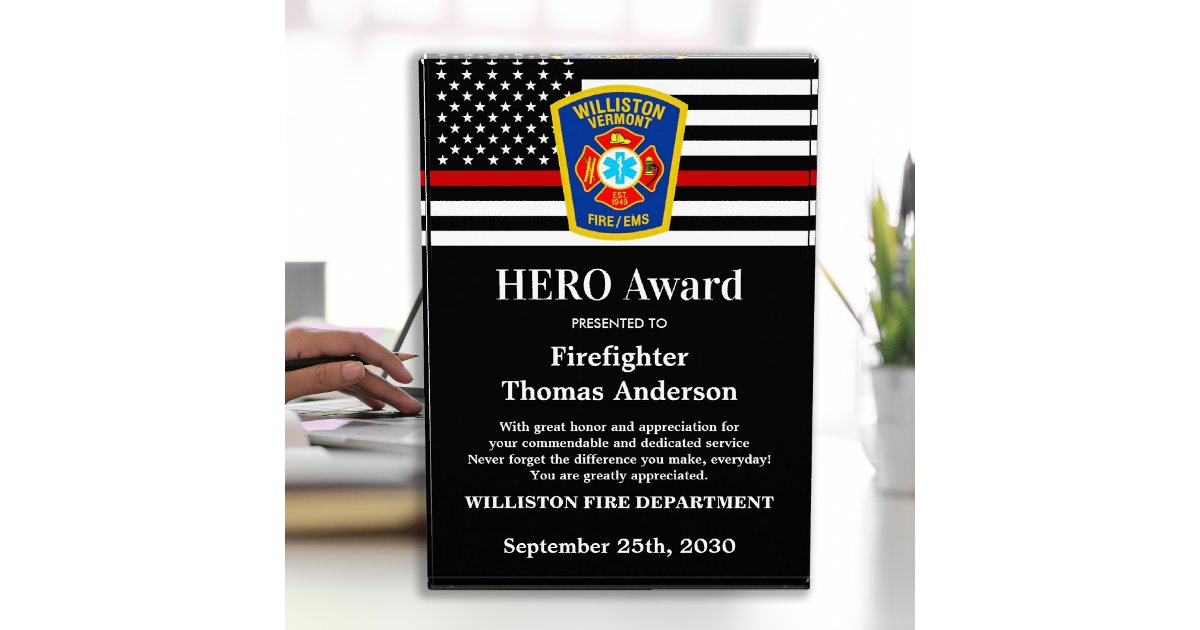 Firefighter HERO Department Custom Logo Acrylic Award | Zazzle