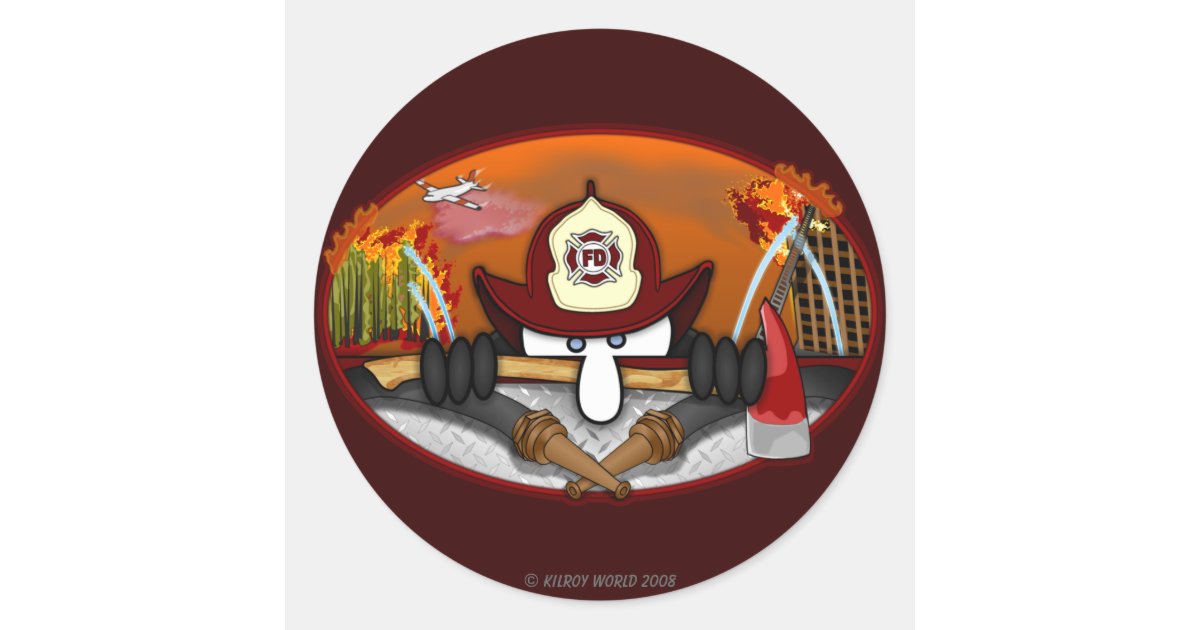 Firefighter Kilroy Sticker | Zazzle
