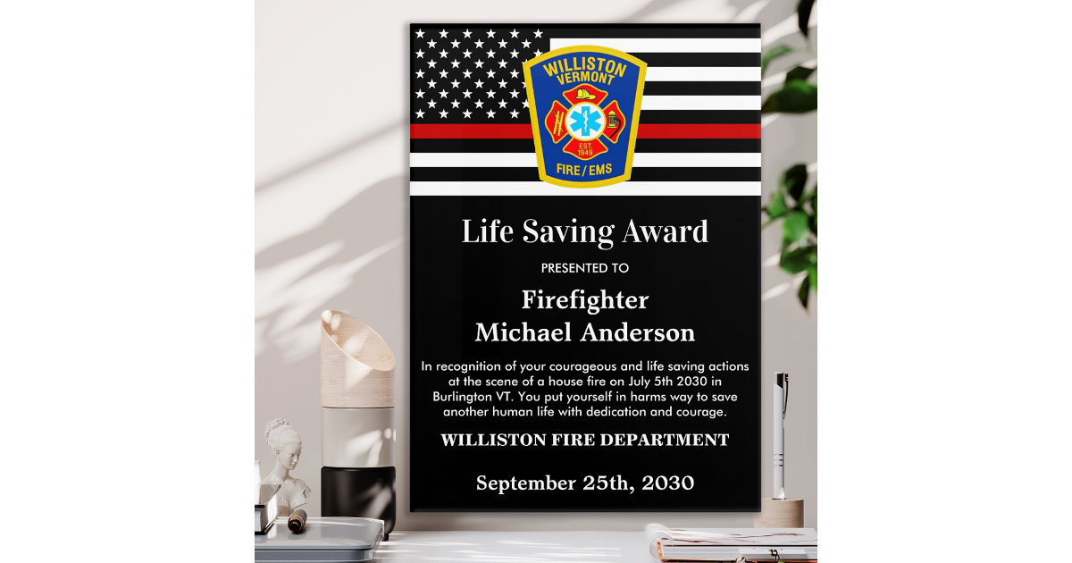 Firefighter Life Saving Award Department Logo Acrylic Print | Zazzle