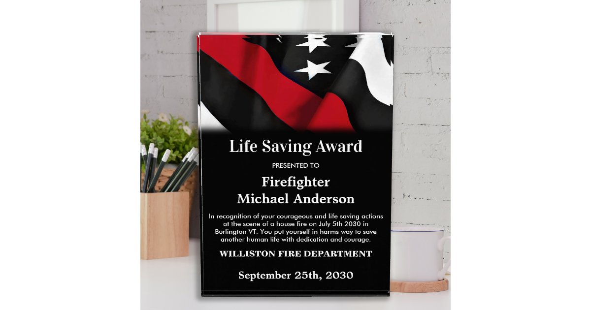 Firefighter Life Saving Recognition Service Acrylic Award | Zazzle