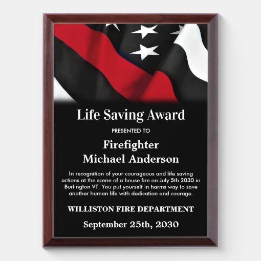 Firefighter Life Saving Recognition Service Award Plaque | Zazzle