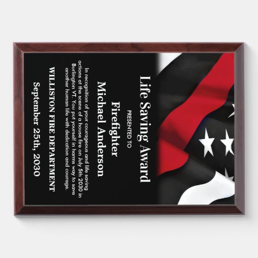 Firefighter Life Saving Recognition Service Award Plaque | Zazzle