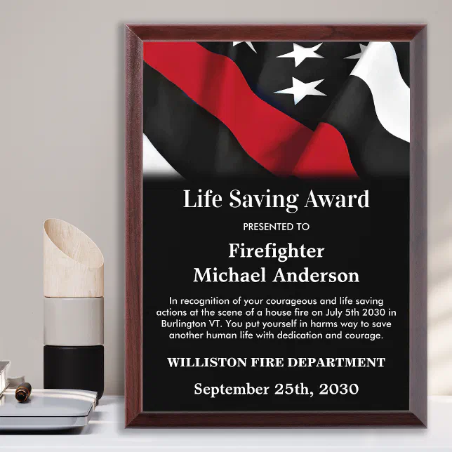 Firefighter Life Saving Recognition Service Award Plaque | Zazzle