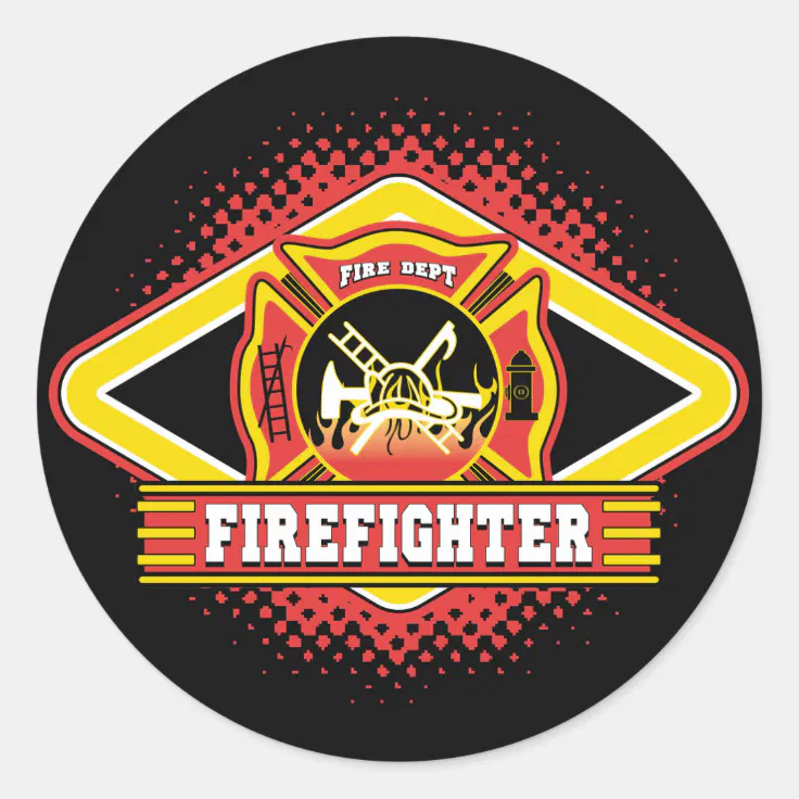 Firefighter Logo Classic Round Sticker | Zazzle