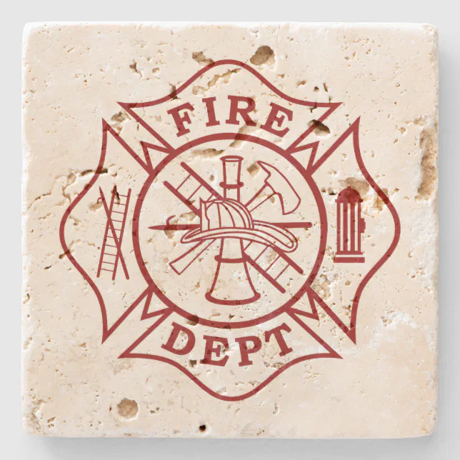 Firefighter Maltese Cross Travertine Coaster | Zazzle