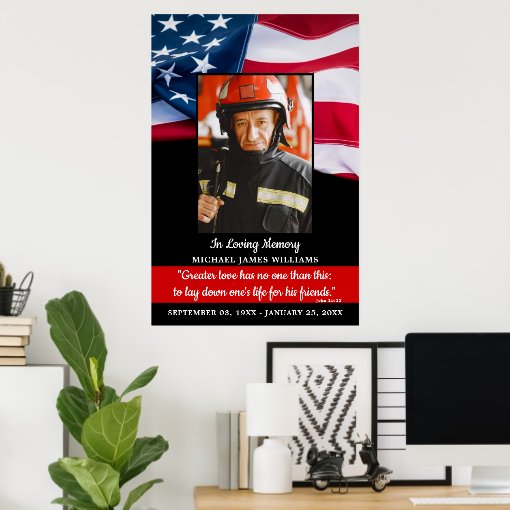 Firefighter Memorial In Loving Memory Funeral Poster | Zazzle