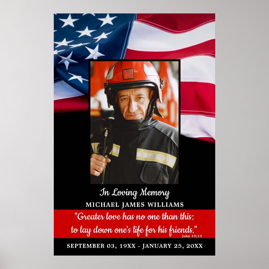 Firefighter Memorial In Loving Memory Funeral Poster | Zazzle