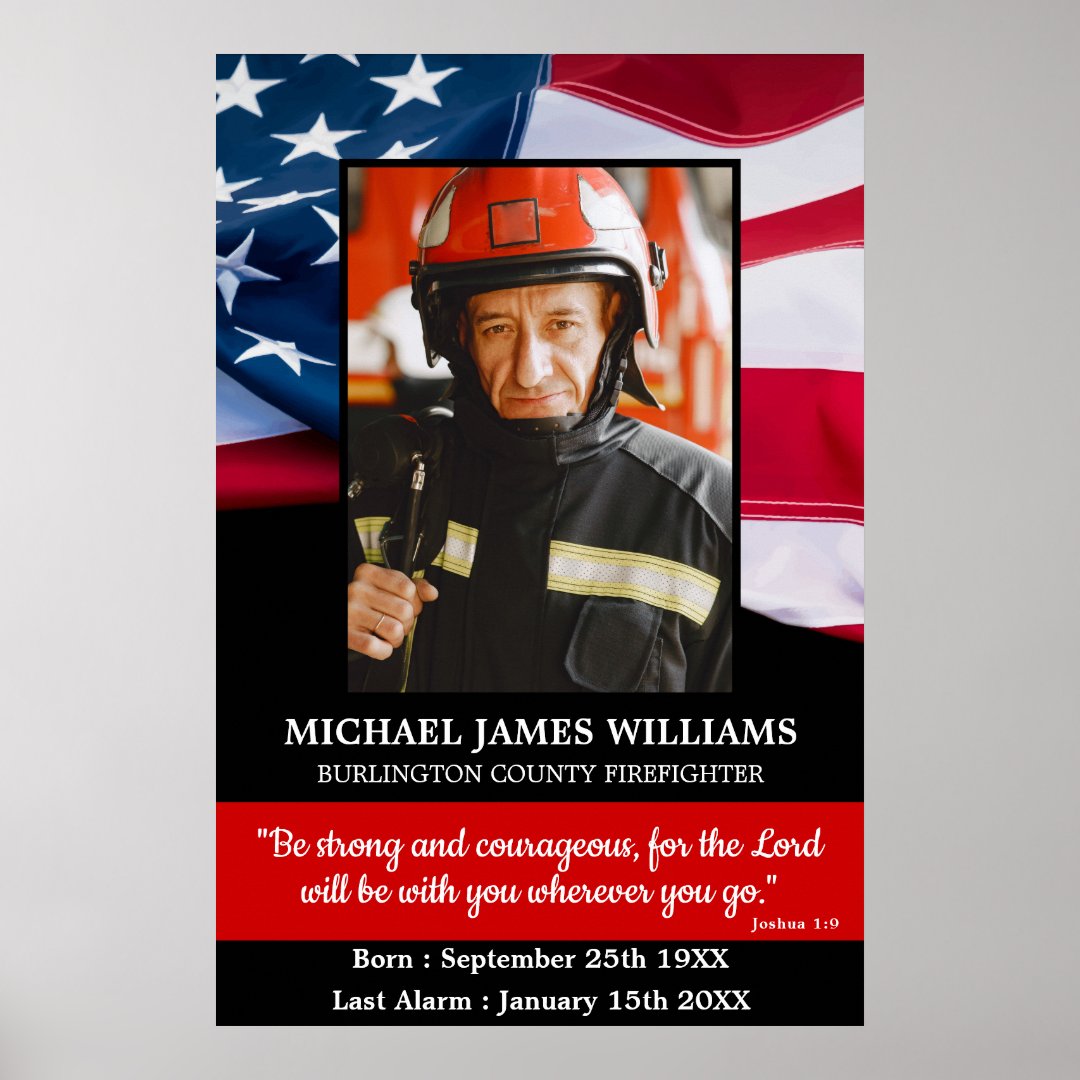 Firefighter Memorial Keepsake Fireman Funeral Poster | Zazzle
