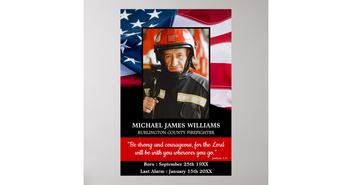 Firefighter Memorial Keepsake Fireman Funeral Poster | Zazzle
