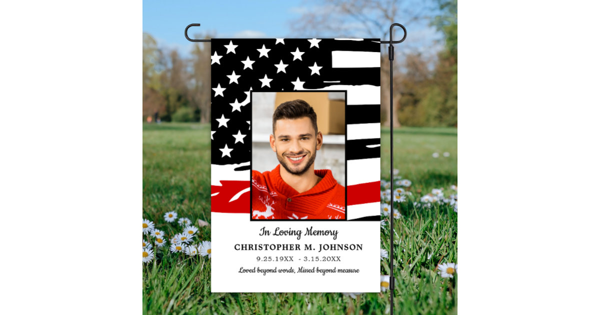 Firefighter Memorial Thin Red Line Cemetery Garden Flag | Zazzle