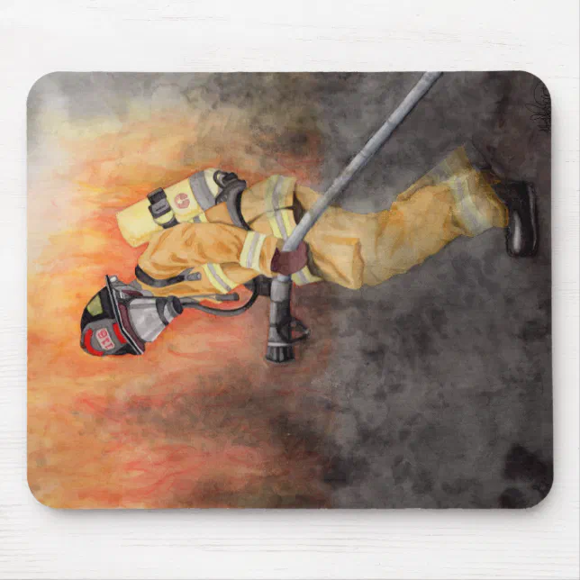 Firefighter Mouse Pad Original Watercolor Fireman | Zazzle