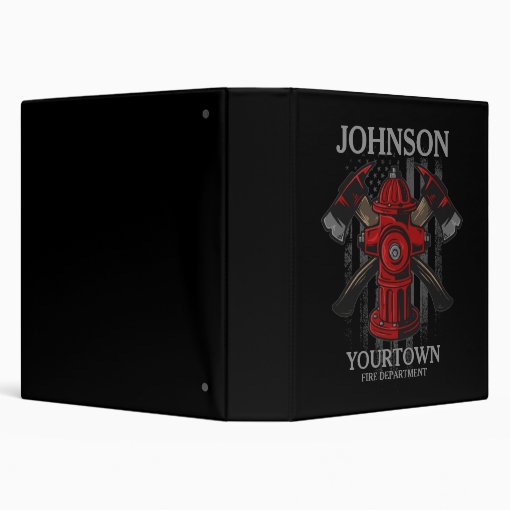 Firefighter NAME Fire Department Hydrant USA Flag 3 Ring Binder | Zazzle