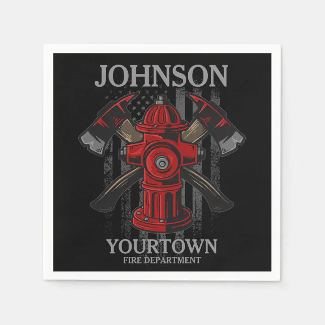 Firefighter NAME Fire Department Hydrant USA Flag Napkins | Zazzle