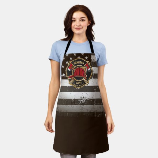 Firefighter NAME Fireman Fire Department USA Flag Apron | Zazzle