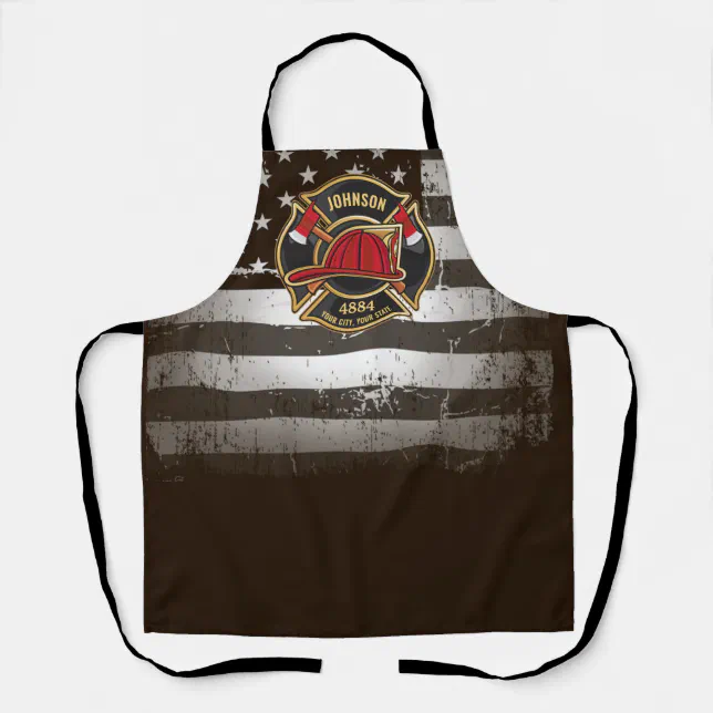 Firefighter NAME Fireman Fire Department USA Flag Apron | Zazzle