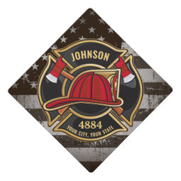 Firefighter NAME Fireman Fire Department USA Flag Graduation Cap Topper ...