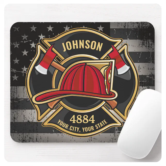 Firefighter NAME Fireman Fire Department USA Flag Mouse Pad | Zazzle