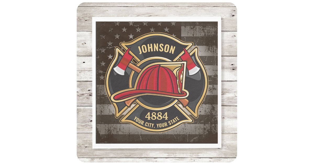 Firefighter NAME Fireman Fire Department USA Flag Napkins | Zazzle