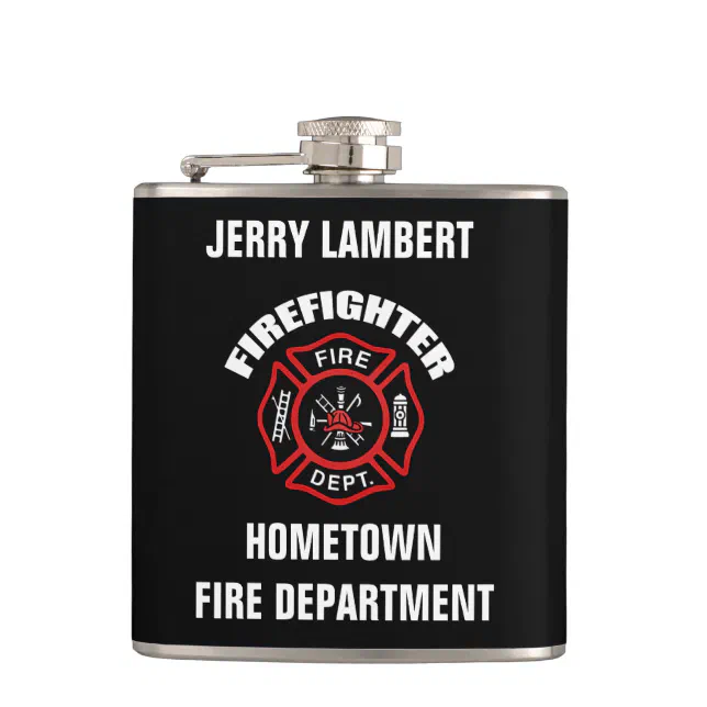Firefighter Name Template Hip Flask | Zazzle
