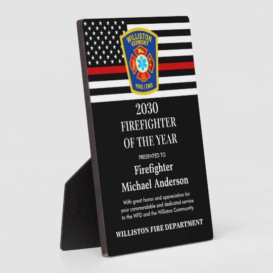 Firefighter Of The Year Award Thin Red Line Plaque | Zazzle.com