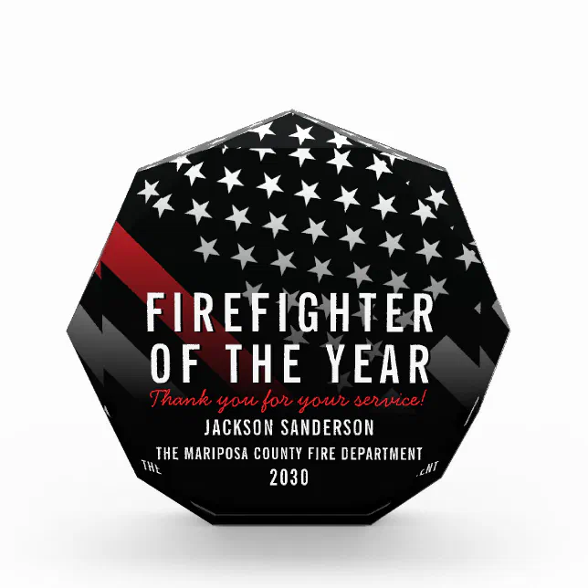 Firefighter of the Year Employee Fire Department Acrylic Award | Zazzle