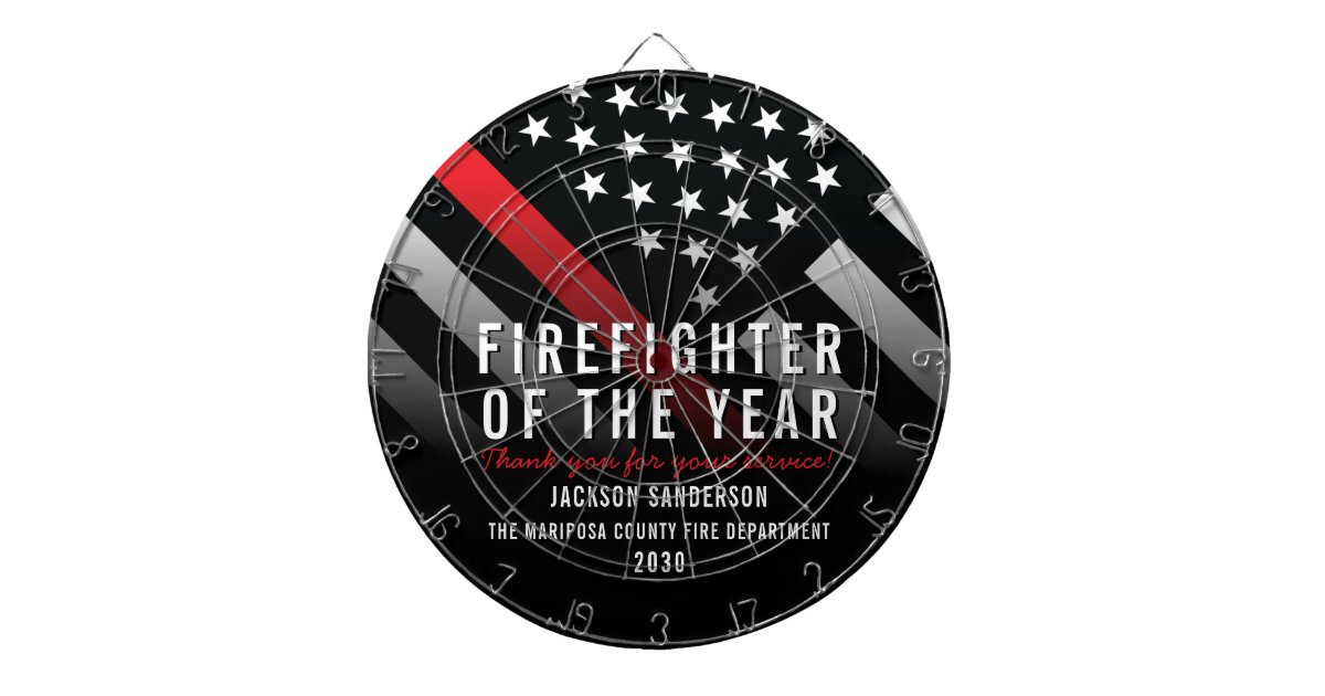 Firefighter of the Year Employee Red Line Flag Dart Board | Zazzle