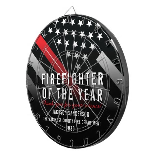 Firefighter of the Year Employee Red Line Flag Dart Board | Zazzle