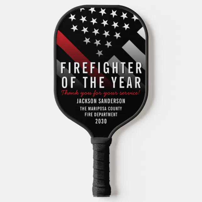 Firefighter of the Year Employee Red Line Flag Pickleball Paddle | Zazzle