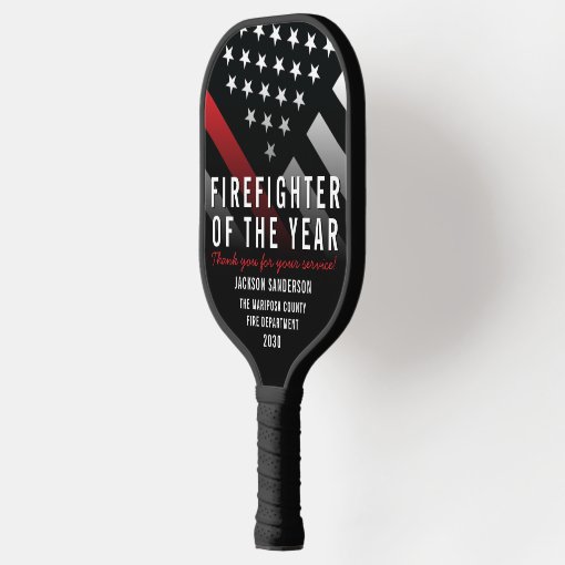 Firefighter of the Year Employee Red Line Flag Pickleball Paddle | Zazzle