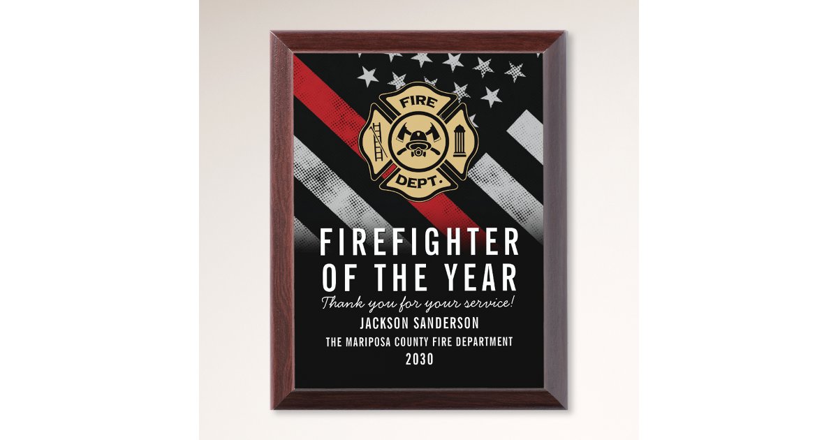Firefighter of the Year Fire Department Employee Award Plaque | Zazzle