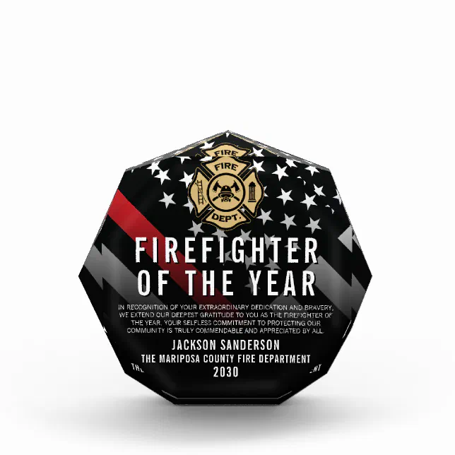 Firefighter of the Year Logo Employee Recognition Acrylic Award | Zazzle