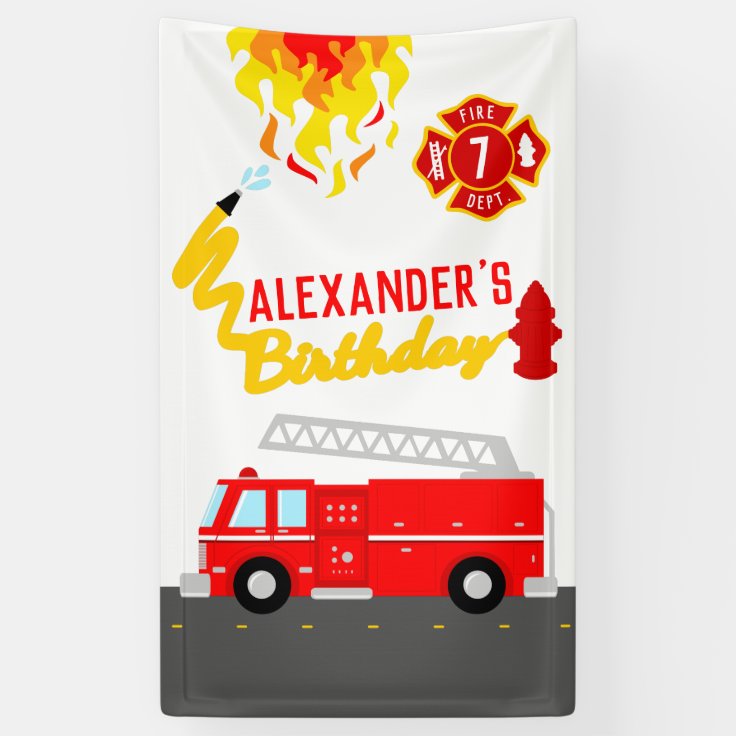 Firefighter Party Theme Red Fire Engine Birthday Banner | Zazzle