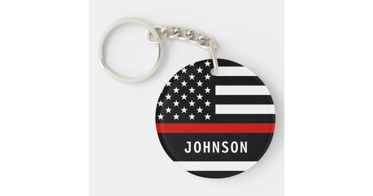 Firefighter Personalized Modern Thin Red Line Keychain | Zazzle